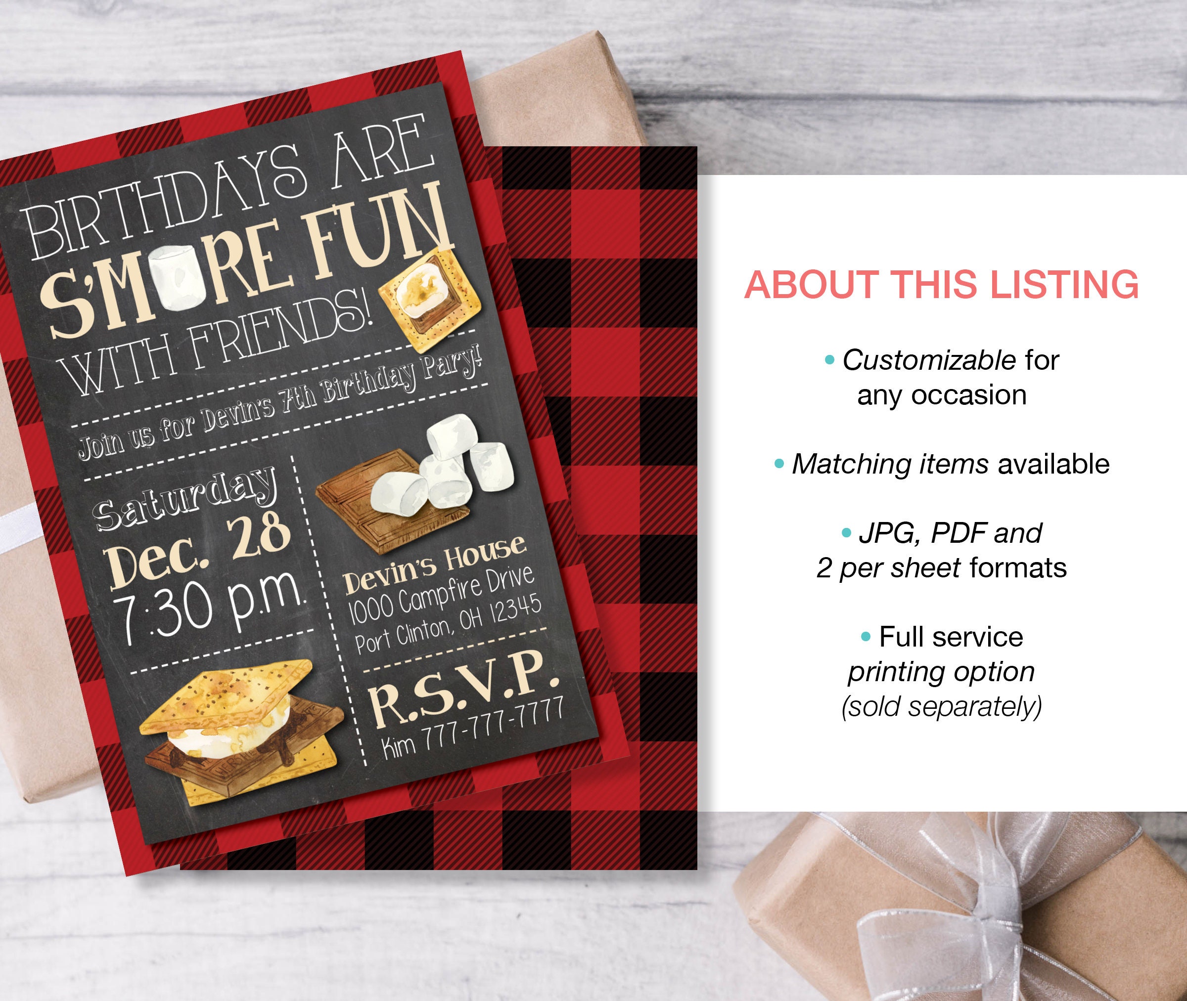S'mores Birthday Party Invitation, Bonfire and S'mores Party, Bonfire ...