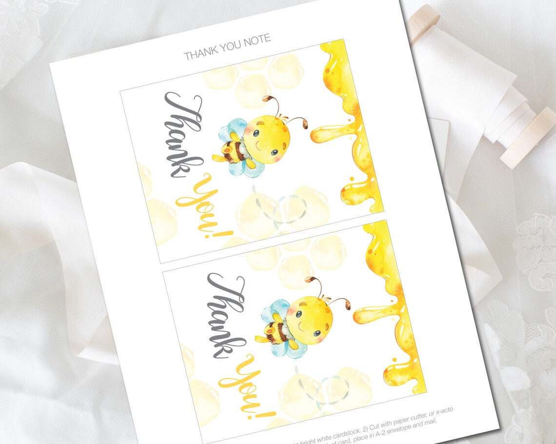 Bee Day Party Thank You Note Thankyou Bee Printables Bee - Etsy