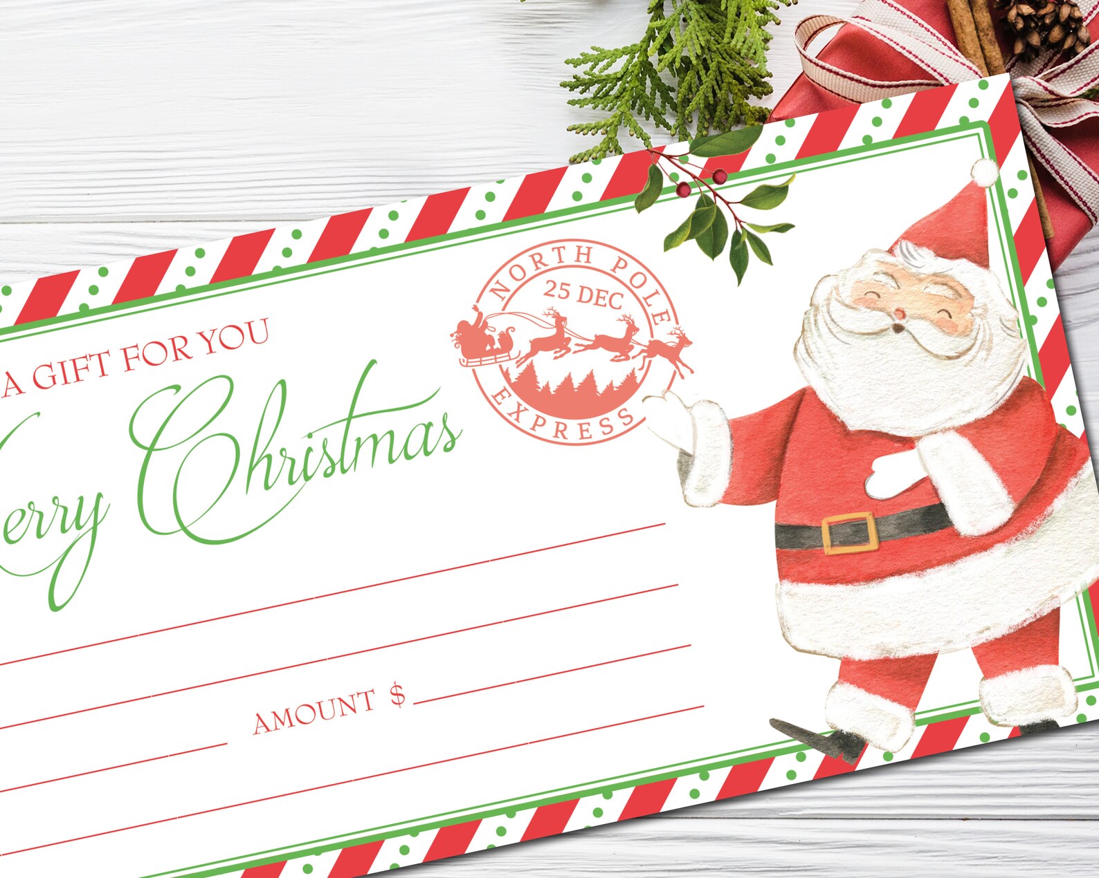Printable Christmas Gift Certificate, Santa Gift Voucher, Gift Card ...