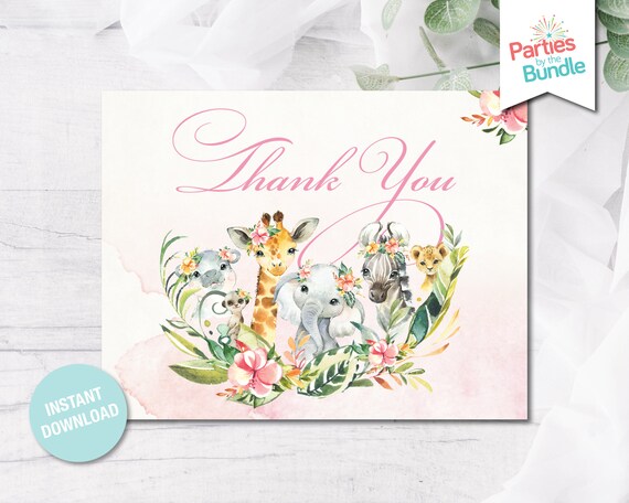 Safari Animals Thank You Note Thank You Card Safari | Etsy