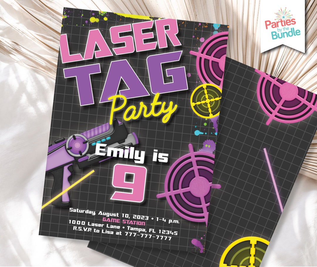 Laser Tag Birthday Invitation Neon Glow Laser Tag Party Invite Arcade ...