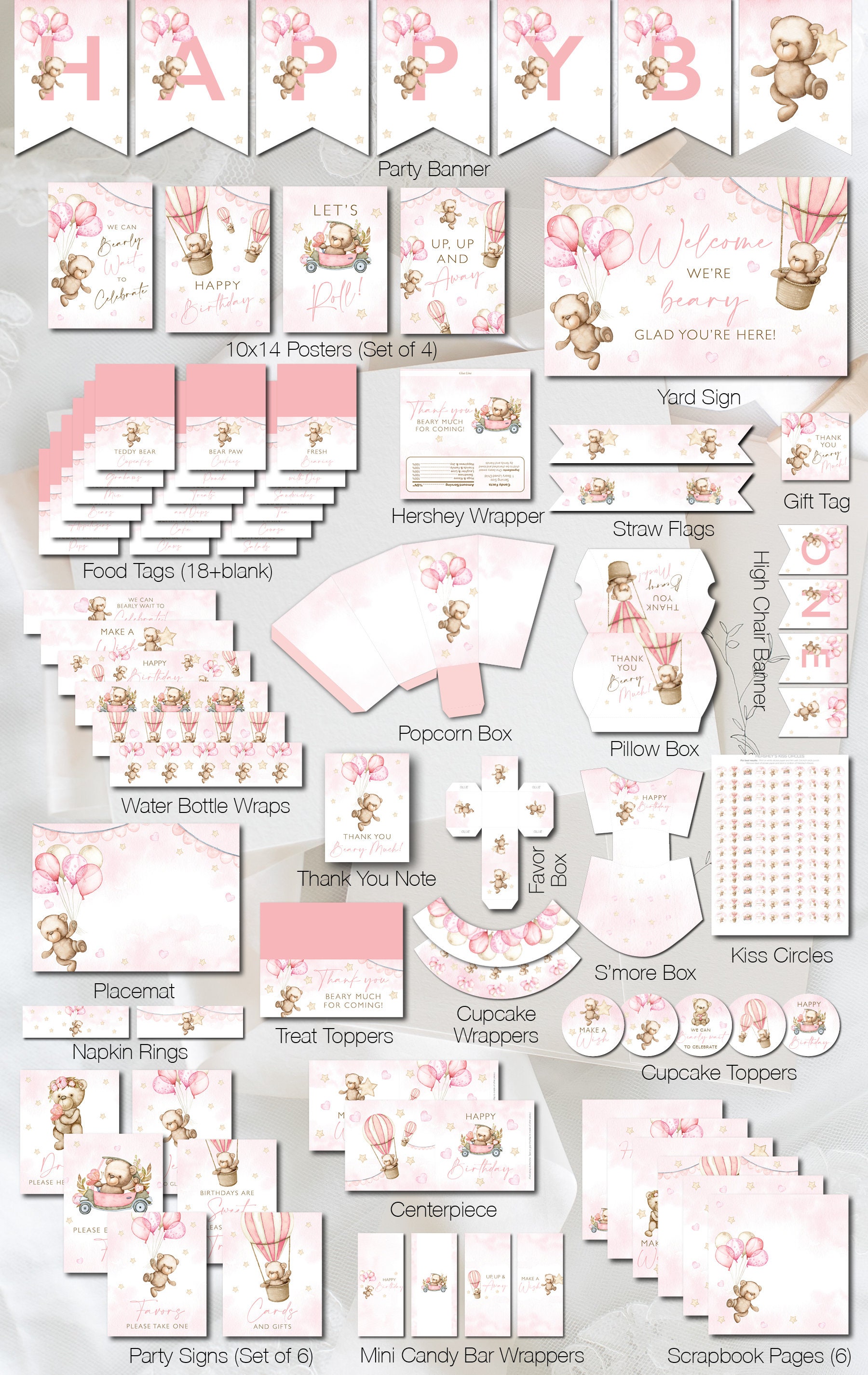 Teddy Bear Printable Birthday Party Bundle Party Pack Kit | Etsy