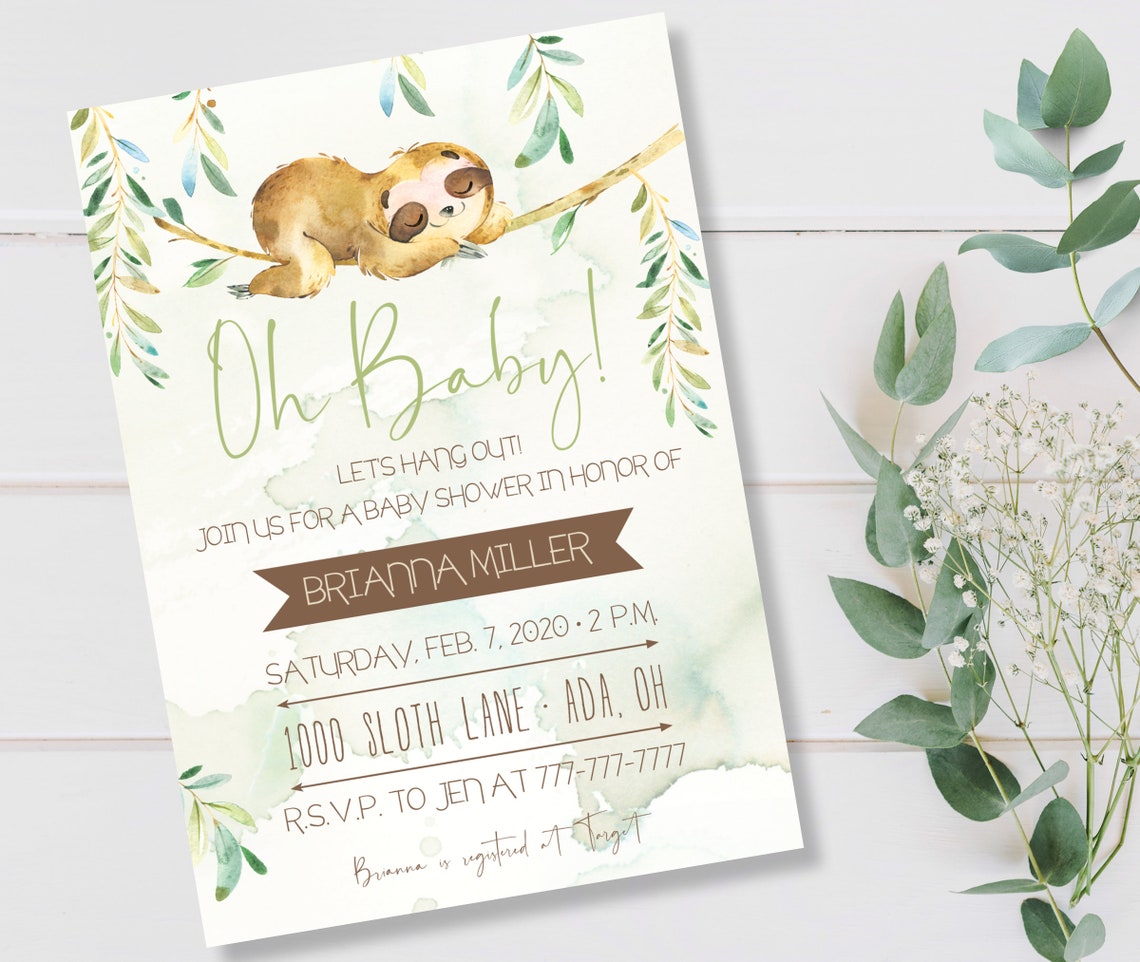 Baby Sloth Baby Shower Invitation Gender Neutral Jungle | Etsy