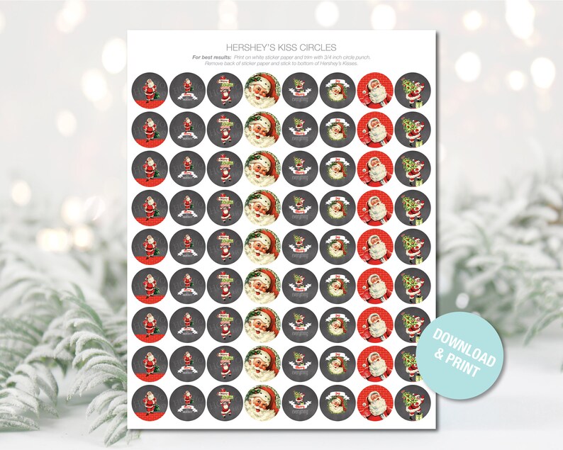 Santa Kiss Stickers, Christmas Kiss Circles, Santa Printables ...
