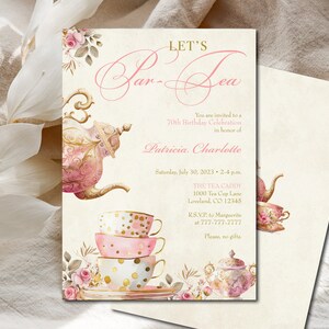 Tea Party Birthday Invitation, Let's Par-tea, High Tea Party Invitation ...