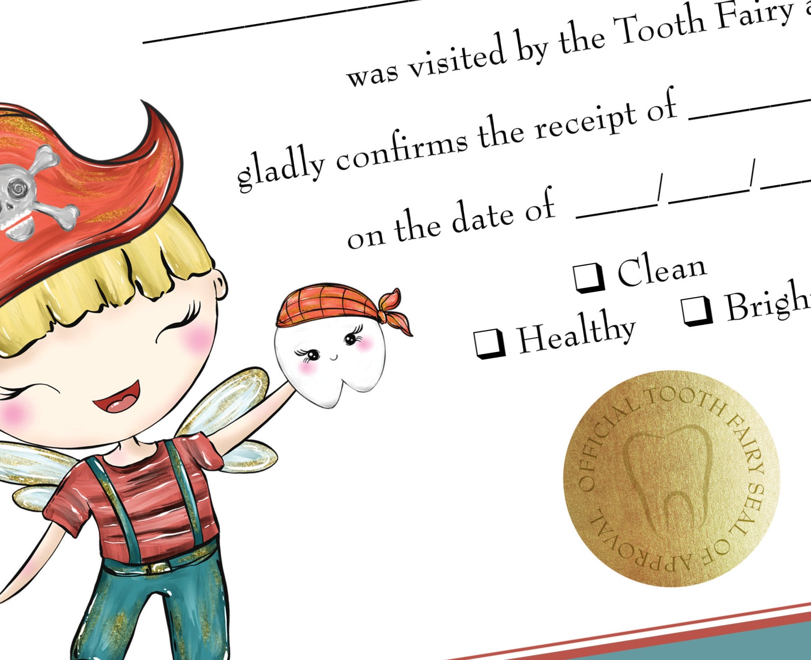 Tooth Fairy Certificate for Boy Tooth Fairy Receipt Lost - Etsy