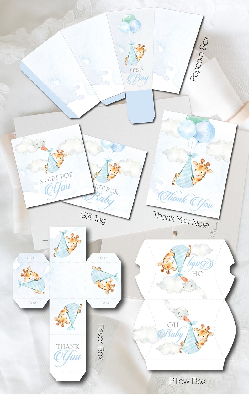 Blue Giraffe Printable Baby Shower Pick 3 Bundle Party Pack - Etsy