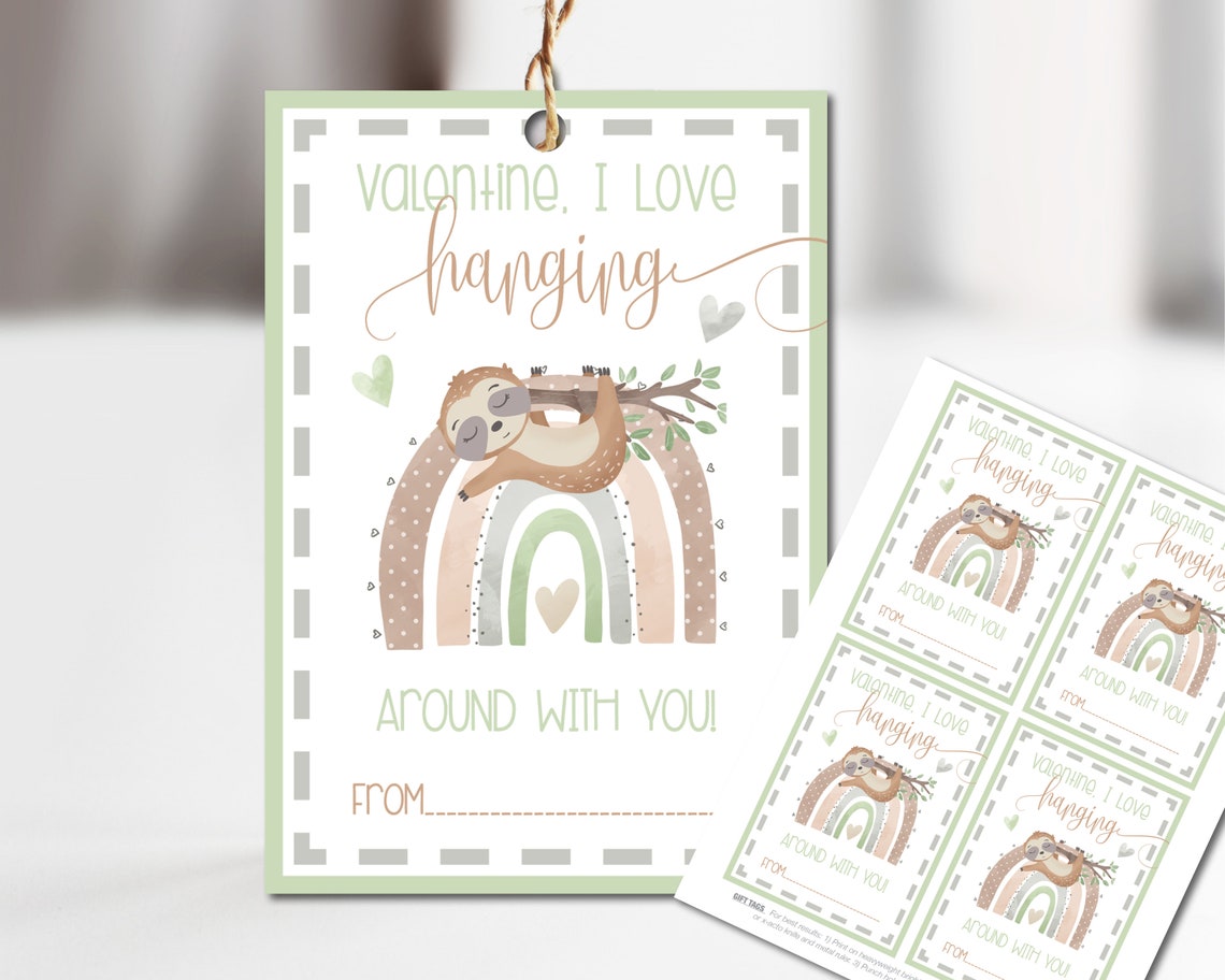 Printable Valentine's Day Gift Tag, Sloth Valentine Favor Tag ...