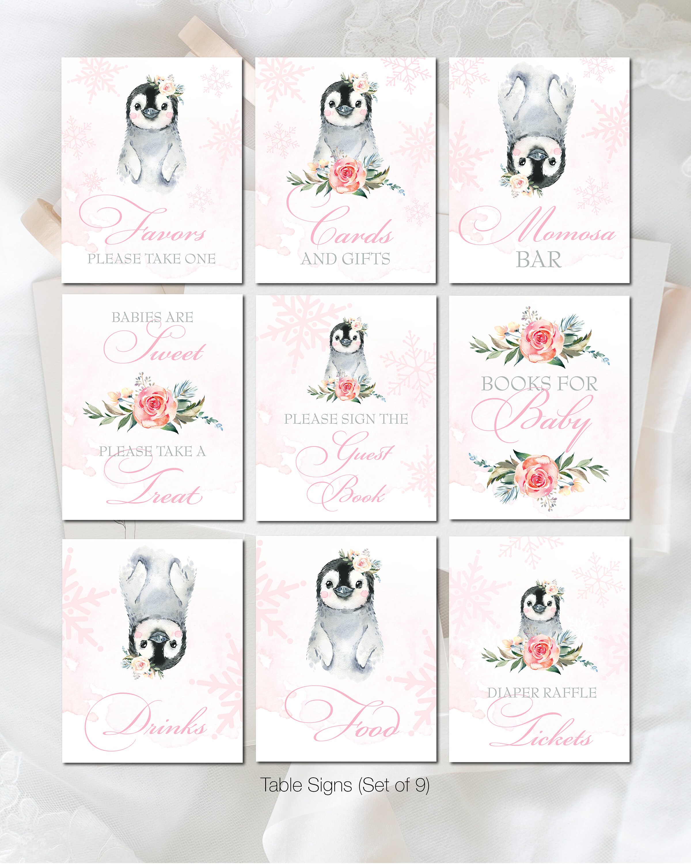Pink Penguin Party Package Decoration Kit Winter Baby Shower Decor Baby ...