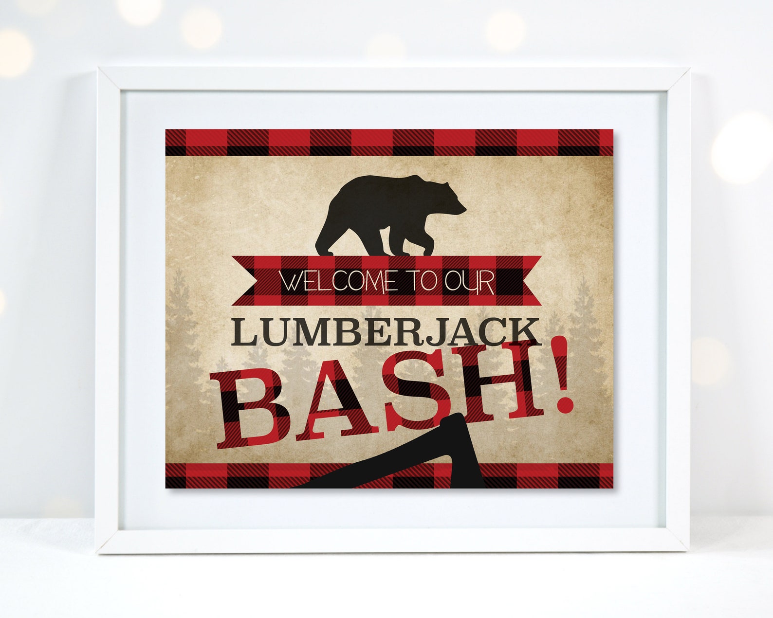 Lumberjack Birthday Party Decorations, Buffalo Plaid Welcome Sign, Red ...