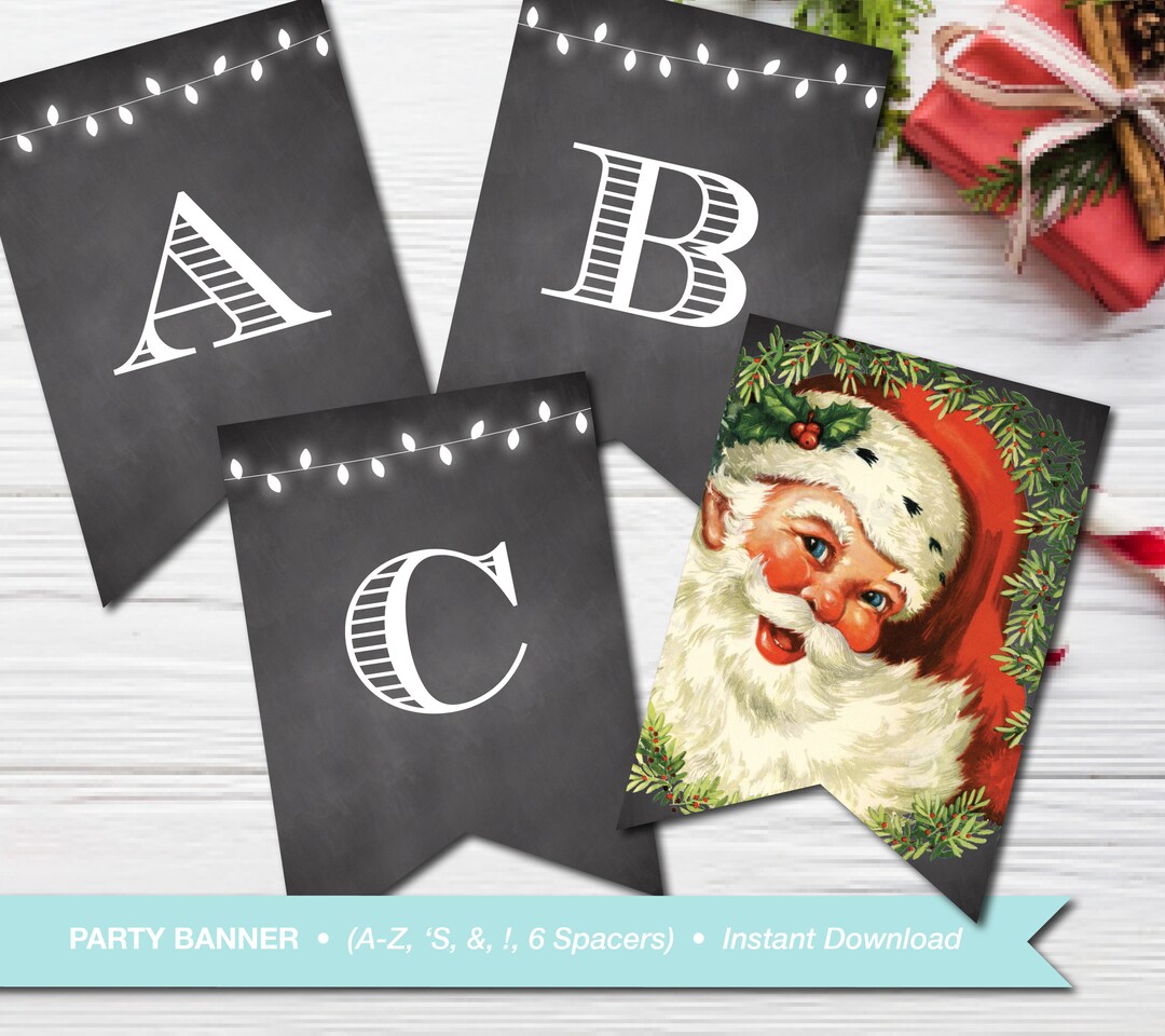 Vintage Santa Christmas Banner | Festive Holiday Party Decor | Instant ...