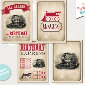 Vintage Train Birthday Party Printables, Poster Set, Train Party Decor ...