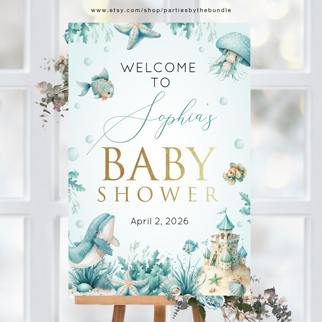 EDITABLE Under the Sea Baby Shower Welcome Sign | Ocean Theme Shower ...