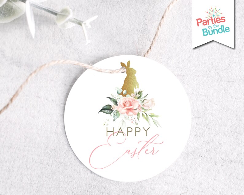 Floral Easter Bunny Gift Tags | Printable Circle Stickers | INSTANT ...