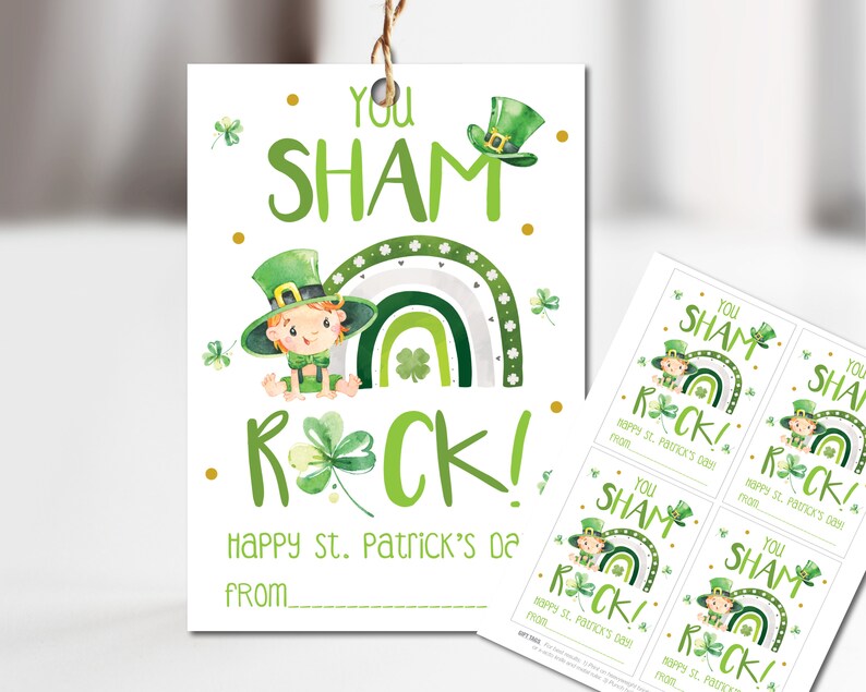 Printable St. Patrick's Day Gift Tag Shamrock Rainbow - Etsy
