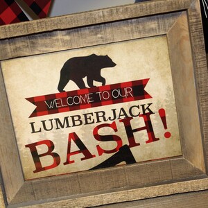Lumberjack Birthday Party Decorations, Buffalo Plaid Welcome Sign, Red ...