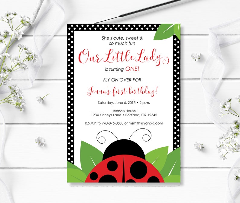 Ladybug Birthday Party Invitation Ladybug 1st Birthday | Etsy