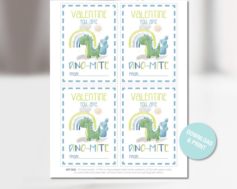 Printable Valentine's Day Gift Tag Dinosaur Valentine - Etsy