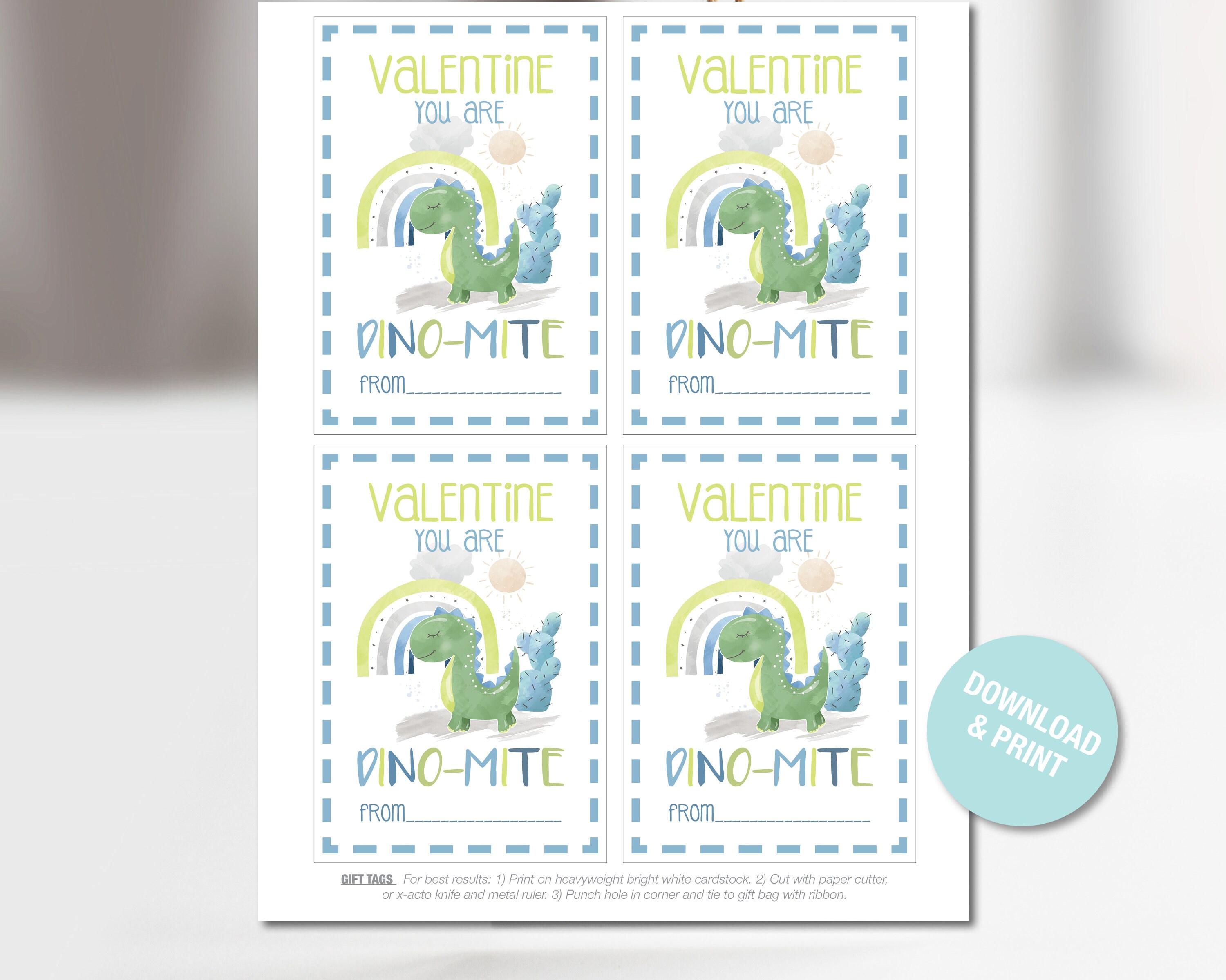 Printable Valentine's Day Gift Tag Dinosaur Valentine | Etsy