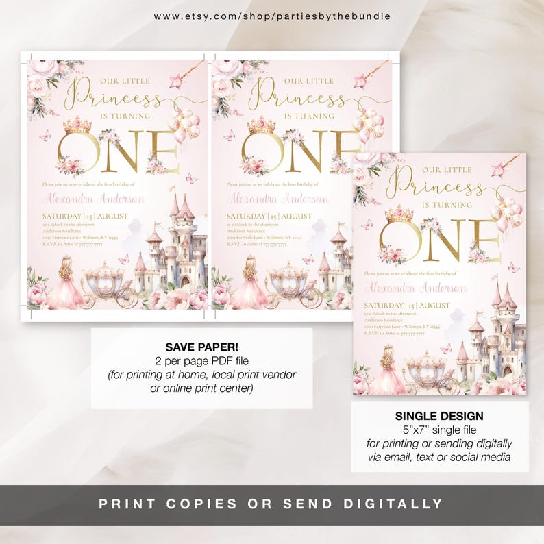 EDITABLE Princess First Birthday Invitation: Fairytale Theme (corjl ...