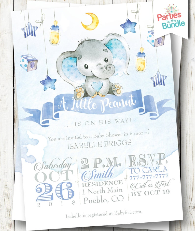 Blue Elephant Invitation Boy Elephant Invites Baby Boy | Etsy