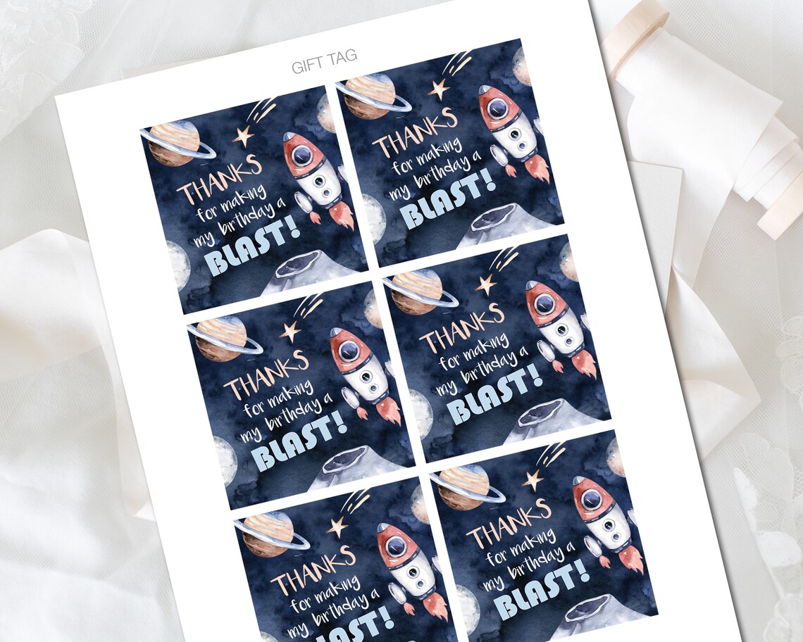 Space Birthday Gift Tags, Outer Space Party Printables, Thank You Tags ...