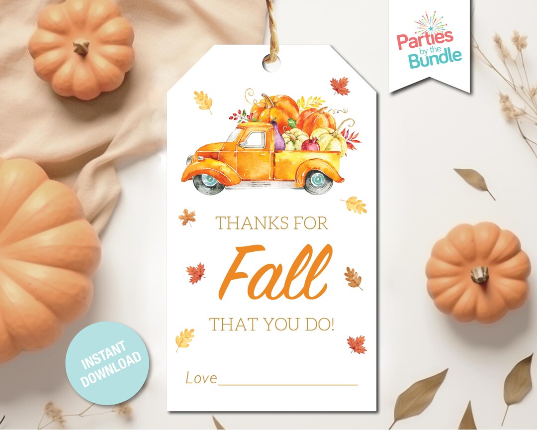 Autumn Printable Gift Tag | Fall Pumpkin Truck Favor Card | Teacher ...