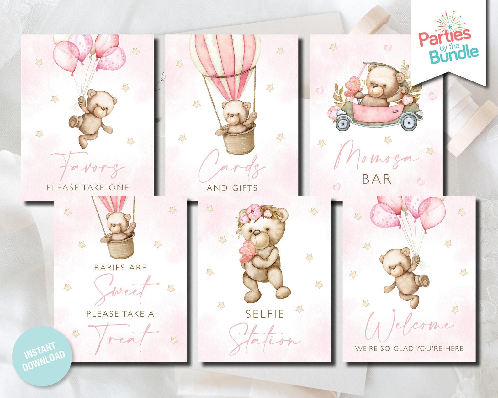 Teddy Bear Baby Shower Table Signs Pink Teddy Bear | Etsy