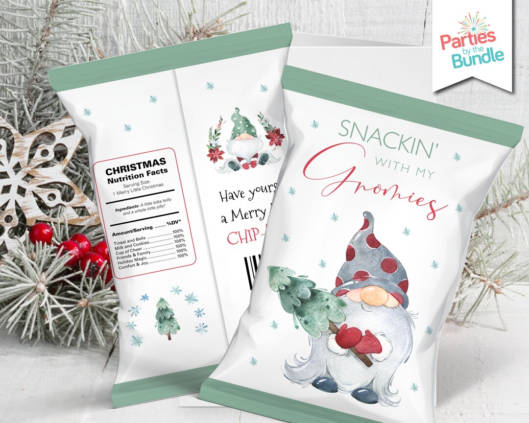 Christmas Chip Bags, Gnomes Chip Bag Wrapper, Printable Holiday Party ...