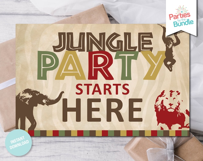 Safari Birthday Party Sign - Zoo Animals, Lion, Giraffe, Elephant ...