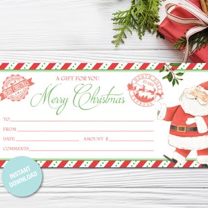 Printable Christmas Gift Certificate, Santa Gift Voucher, Gift Card ...