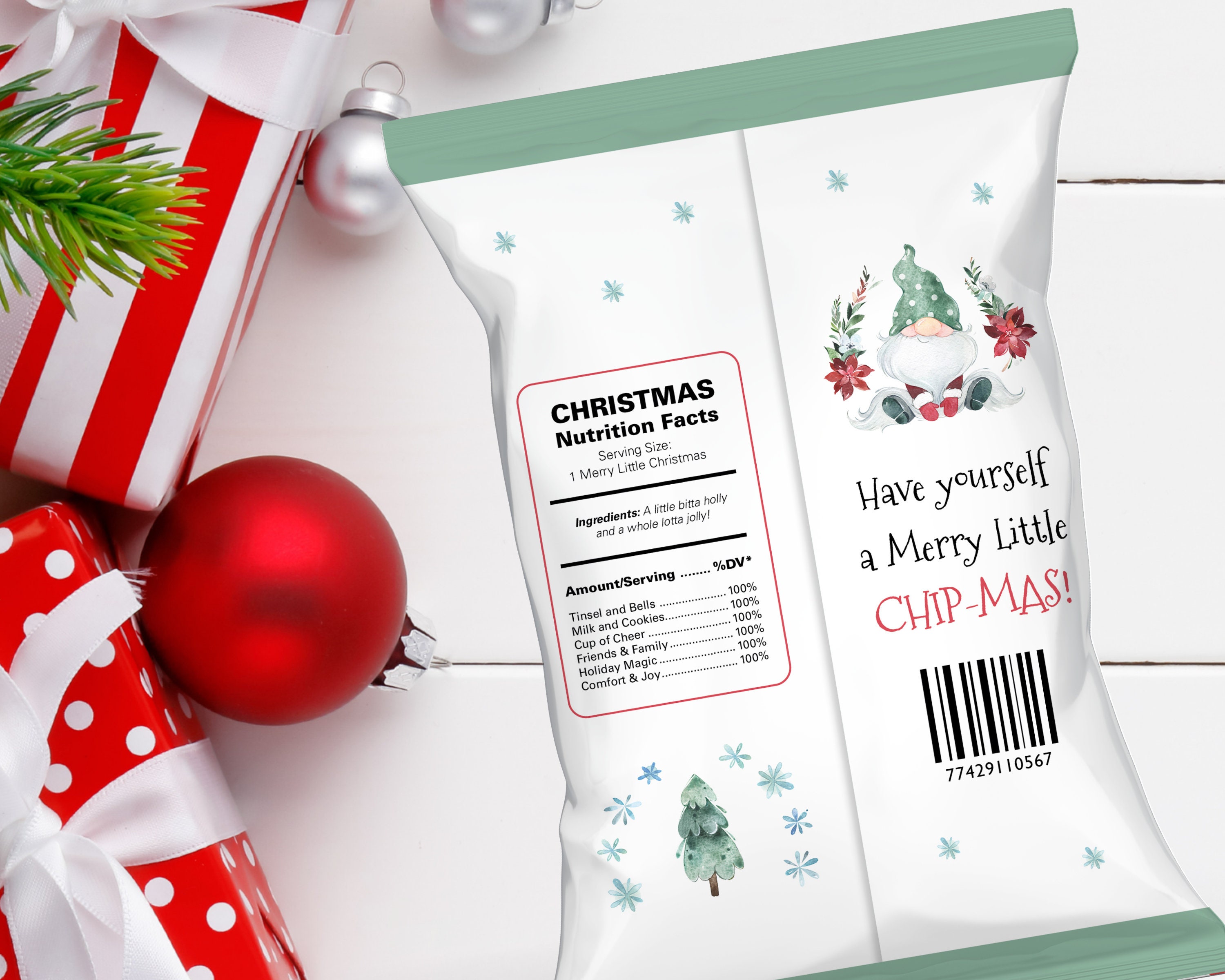 Christmas Chip Bags Gnomes Chip Bag Wrapper Printable - Etsy