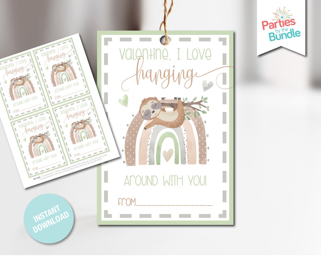 Printable Valentine's Day Gift Tag, Sloth Valentine Favor Tag ...