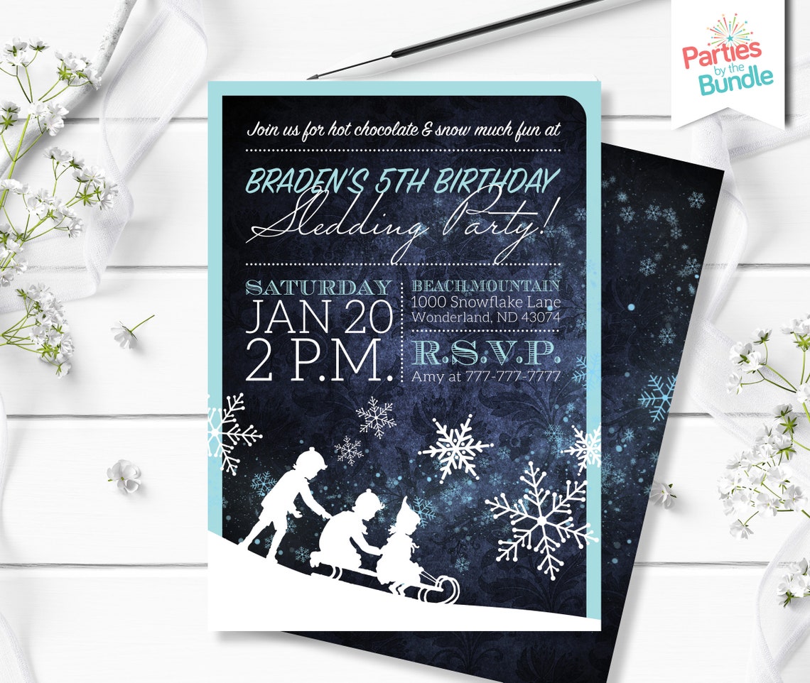 Sledding Party Invitation Winter Girl Birthday Invitation - Etsy