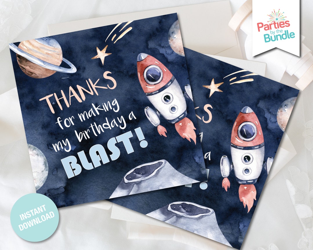 Space Birthday Gift Tags, Outer Space Party Printables, Thank You Tags ...