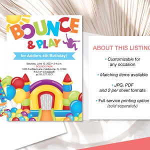 Bounce House Birthday Invitation Bounce and Play Trampoline Park Jump ...