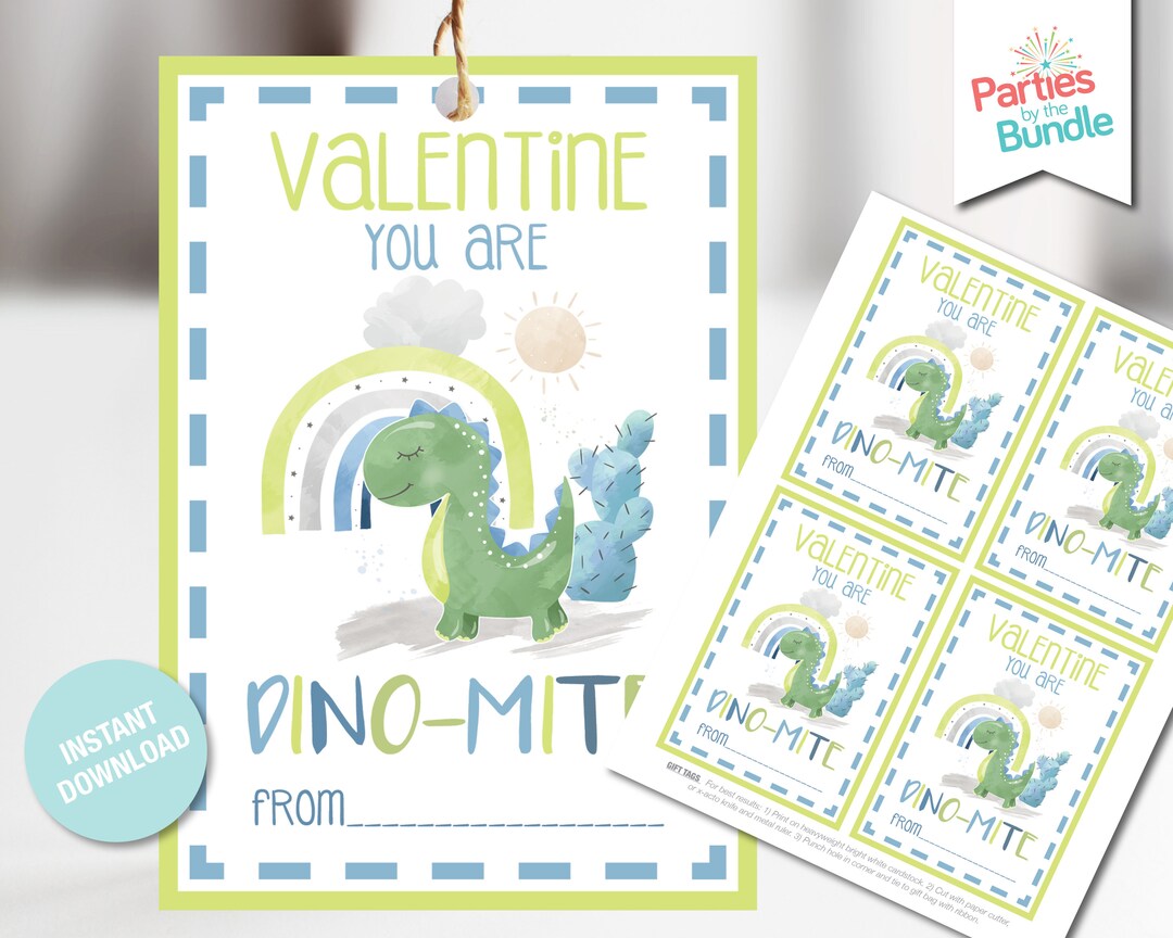 Printable Valentine's Day Gift Tag, Dinosaur Valentine Favor Tag ...