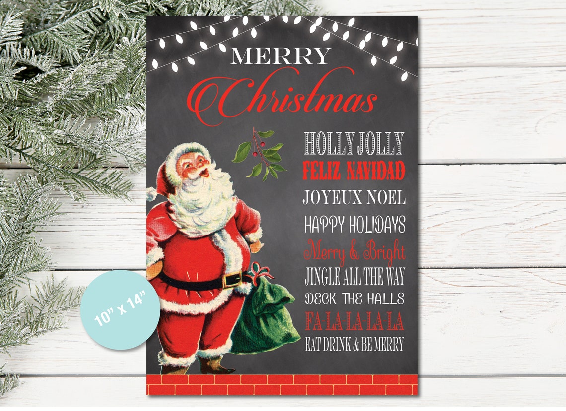 Santa Poster Set, Retro Santa Printables, Christmas Printables, Vintage ...