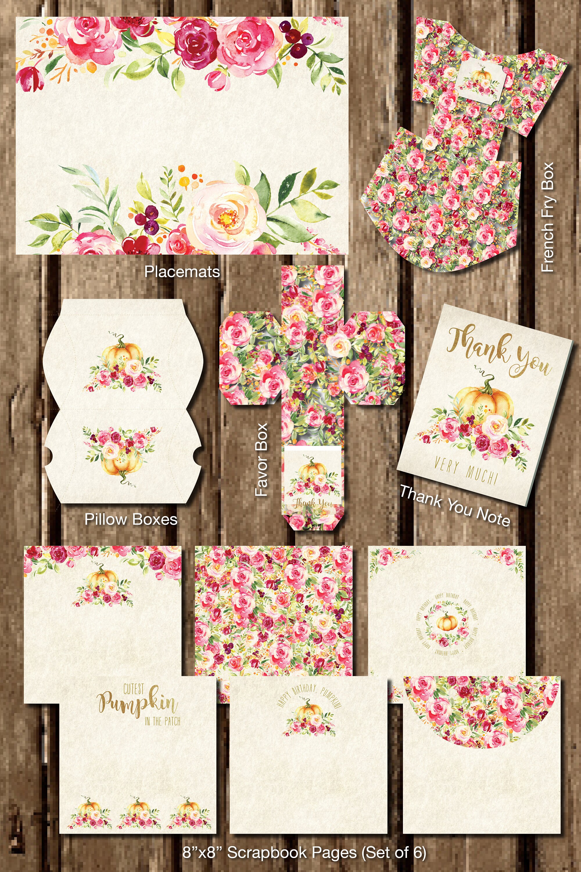 Pumpkin Birthday Decoration Kit Pink Printable Party Bundle Orange ...