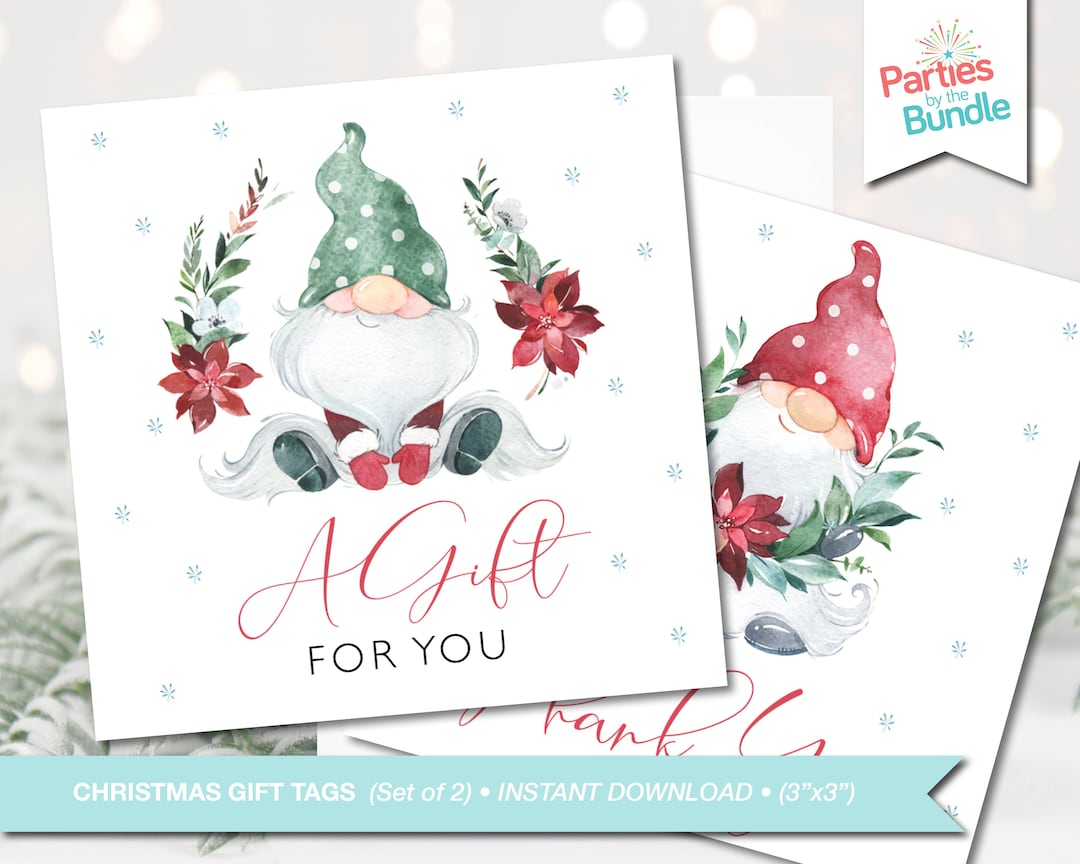 Christmas Gnome Gift Tags, Holiday Gift Tag, Gnome Christmas Printables ...