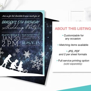 Sledding Party Invitation, Winter Girl Birthday Invitation, Winter ...