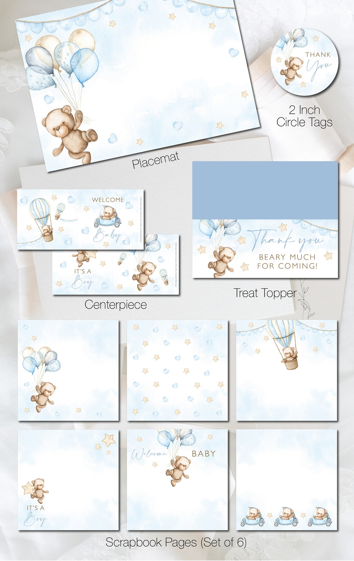 Teddy Bear Printable Baby Shower Bundle Party Pack Kit Party | Etsy
