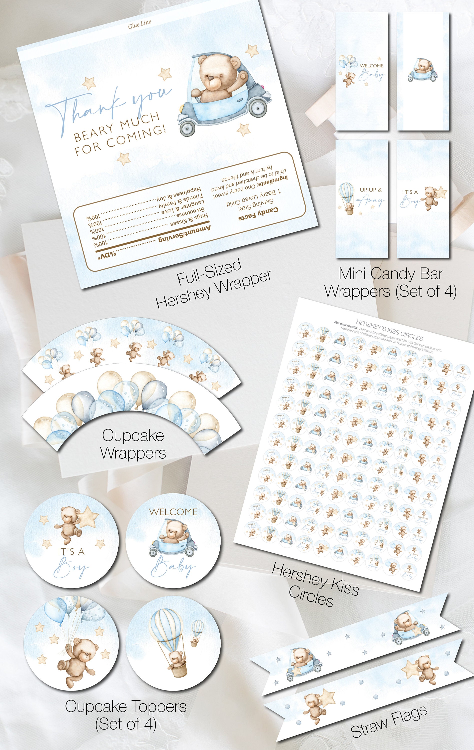 Teddy Bear Printable Baby Shower Bundle Party Pack Kit Party | Etsy