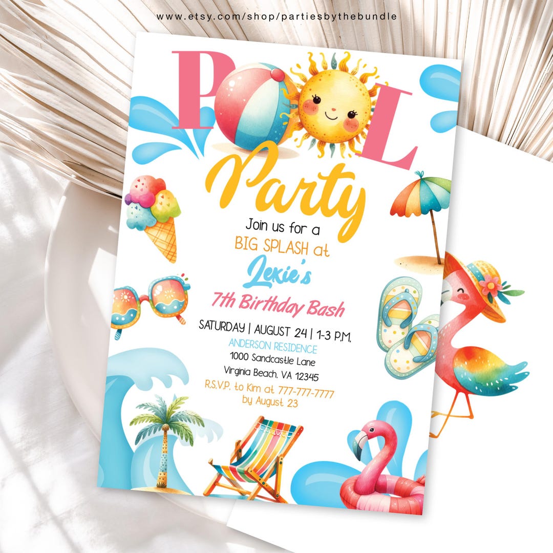EDITABLE Pool Party Invitation | Tropical Summer Birthday Invite ...