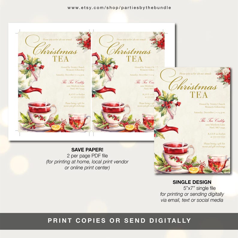 EDITABLE Christmas Tea Party Invitation: Festive Holiday Brunch (corjl ...