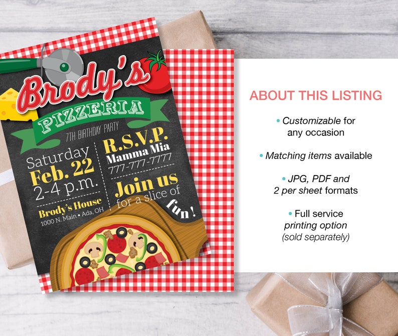 Pizza Birthday Party Invitation Slice of Fun Pizza Party - Etsy