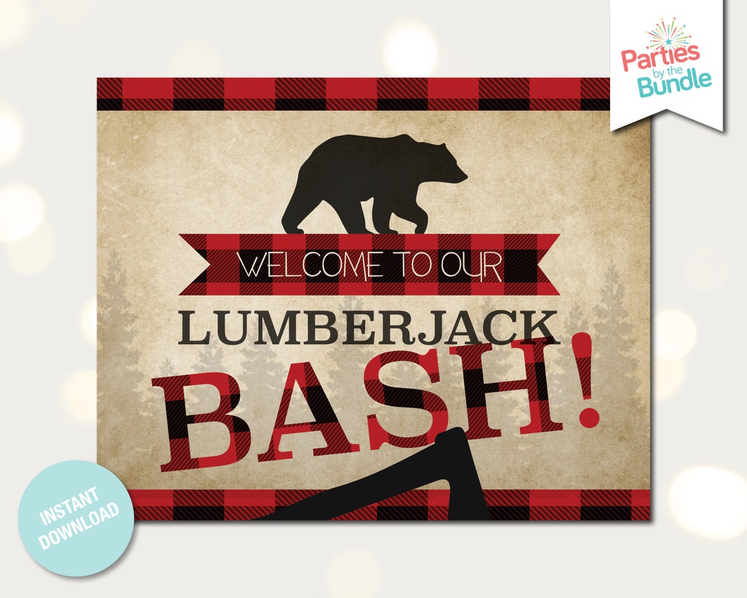 Lumberjack Birthday Party Decorations, Buffalo Plaid Welcome Sign, Red ...