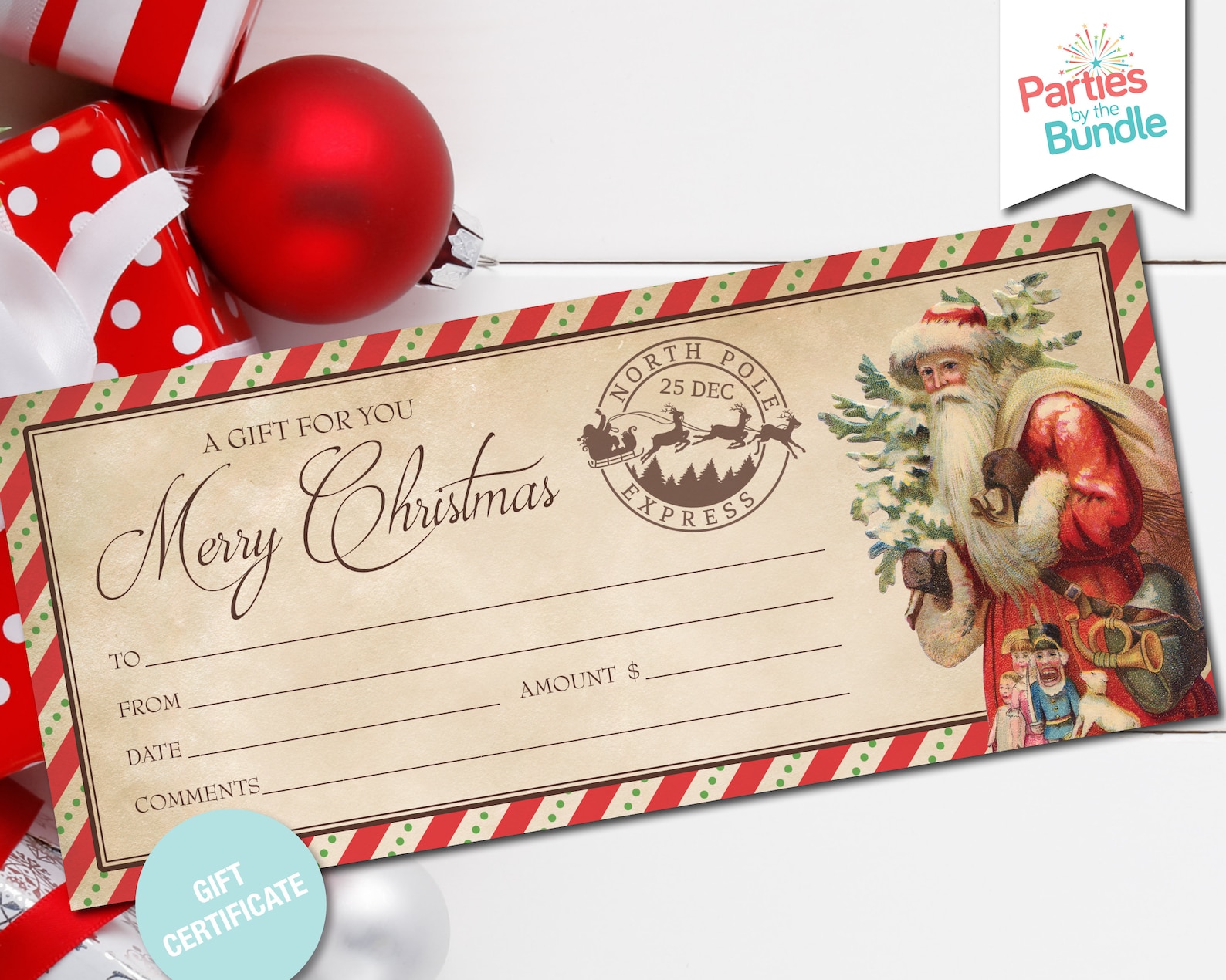 Printable Christmas Gift Certificate, Santa Gift Voucher, Gift Card ...