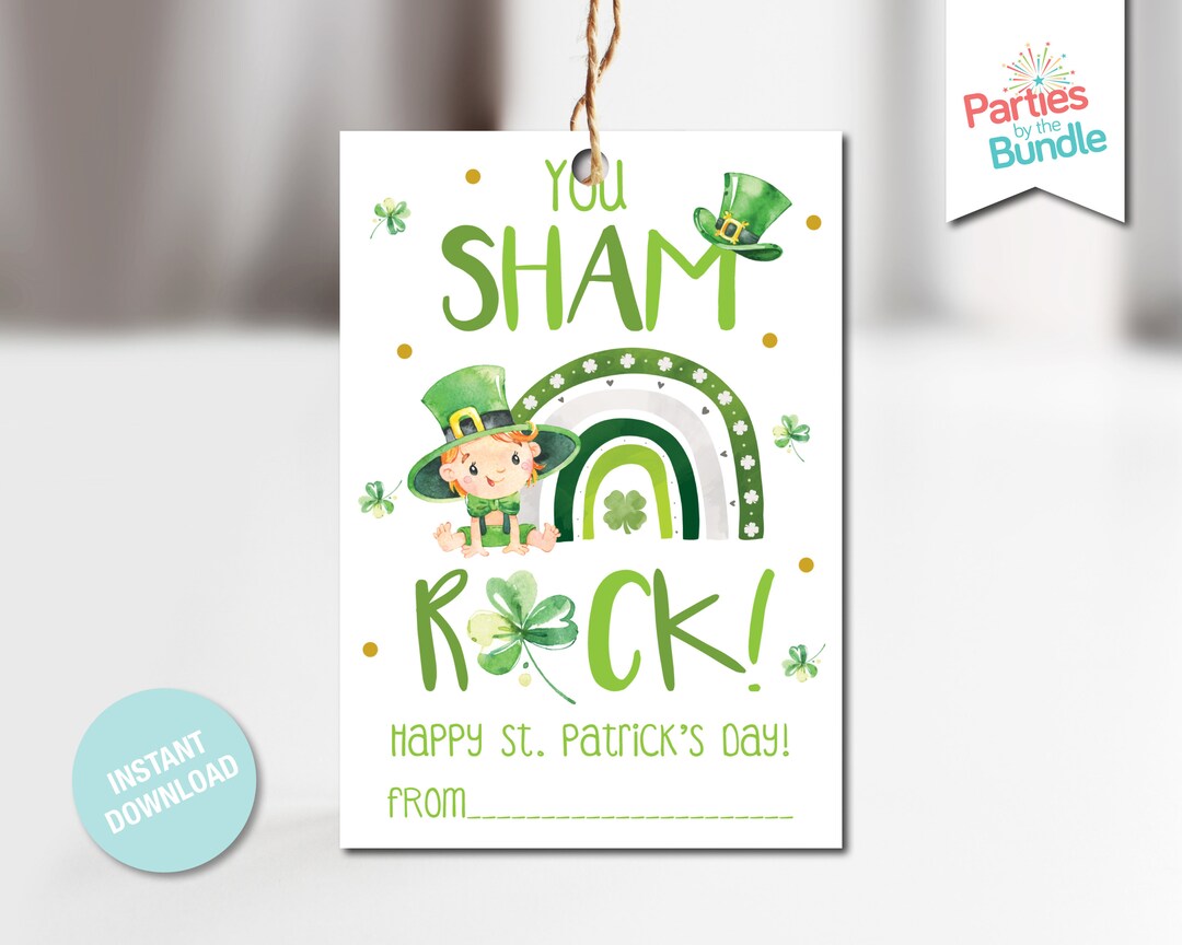 Printable St. Patrick's Day Gift Tag Shamrock Rainbow - Etsy