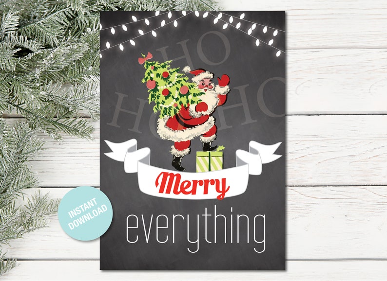 Santa Poster Set, Retro Santa Printables, Christmas Printables, Vintage ...